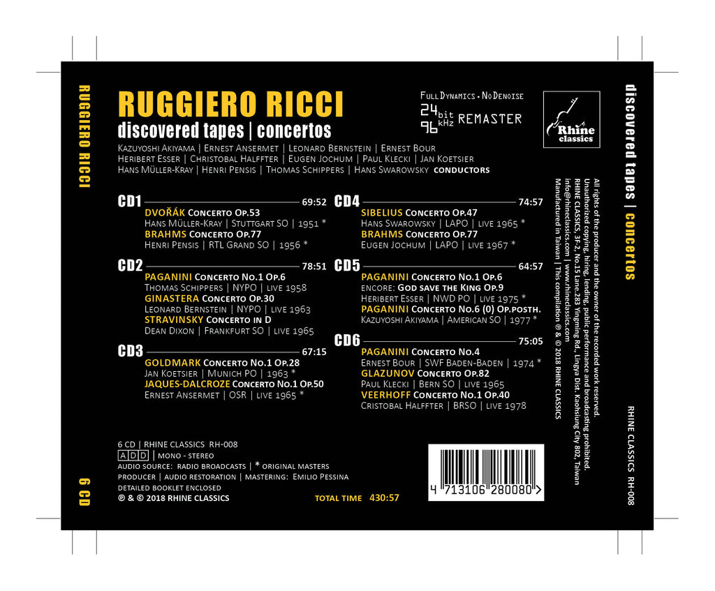 RH-008 | 6CD | RUGGIERO RICCI ① | Concertos – Rhine Classics